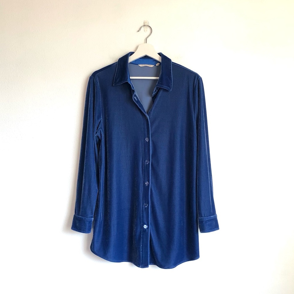 Soft Surroundings Cobalt Blue Velvet Button Up Long S… - Gem